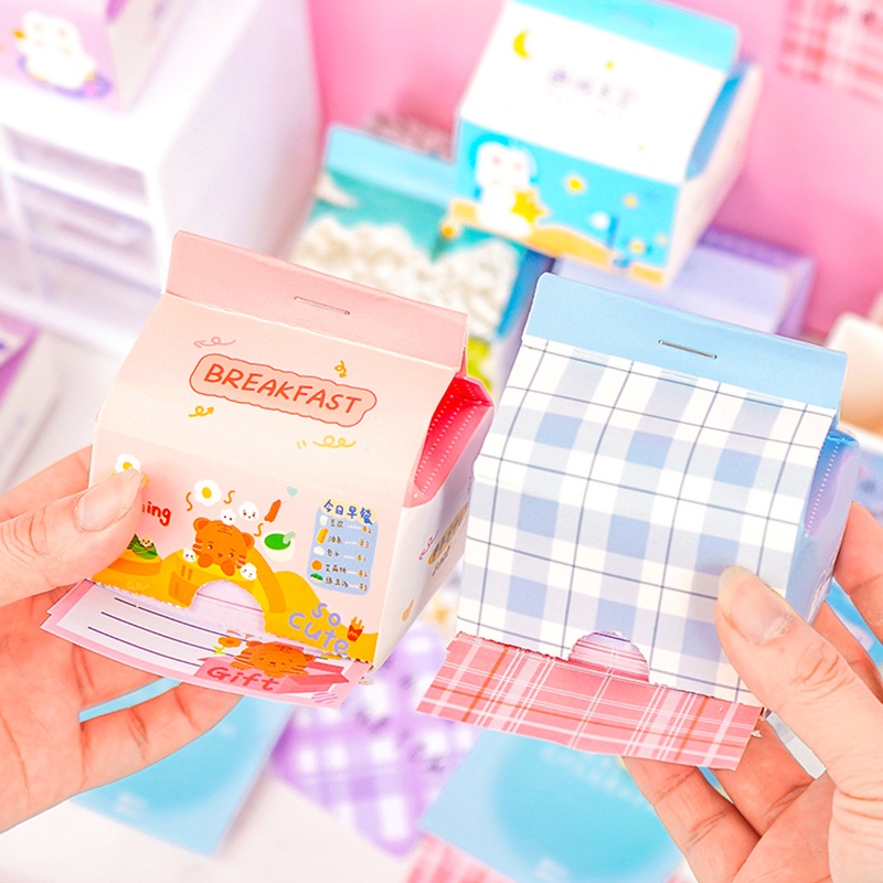 200 Sheets Cute Cartoon Milk Box Note Paper Student Creative Memo Paper ...
