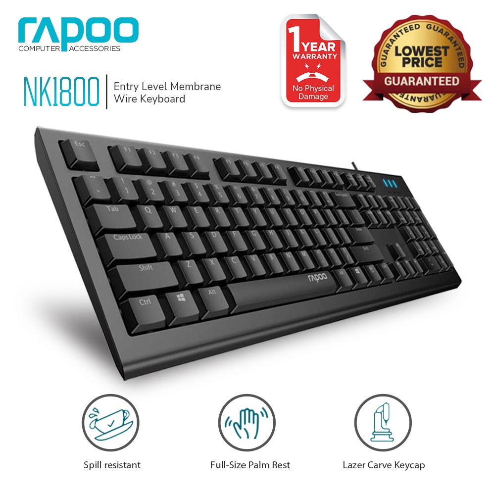 Rapoo NK1800/NK1900 Wired USB Keyboard 104Keys Silent Mechanical ...