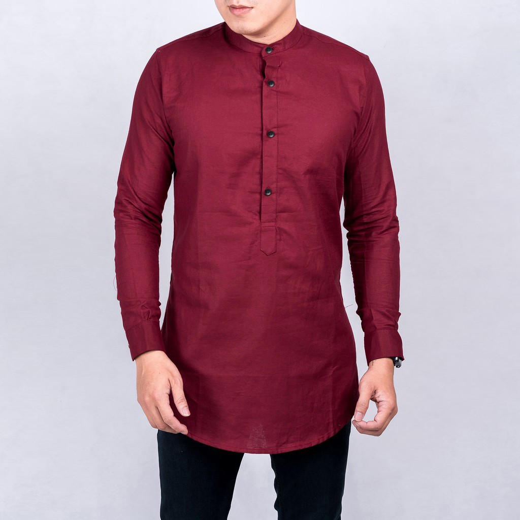 MERAH KEMEJA Pakistani Koko Kurta Shirt for Men, Long Sleeve, Plain ...