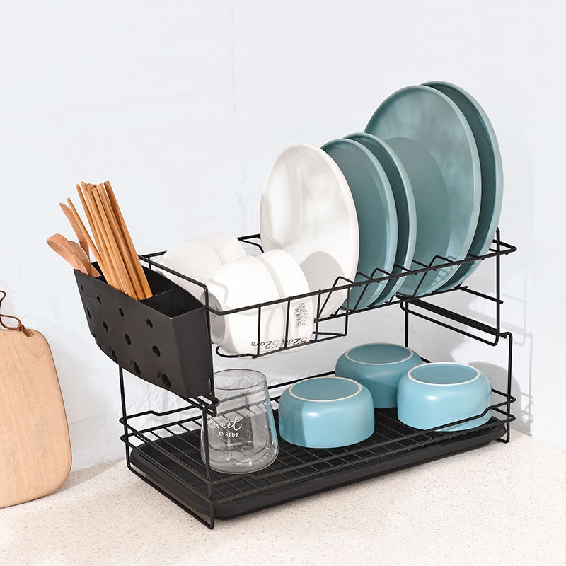 Simple double drainage dish rack kitchen shelf dish cabinet set dish ...