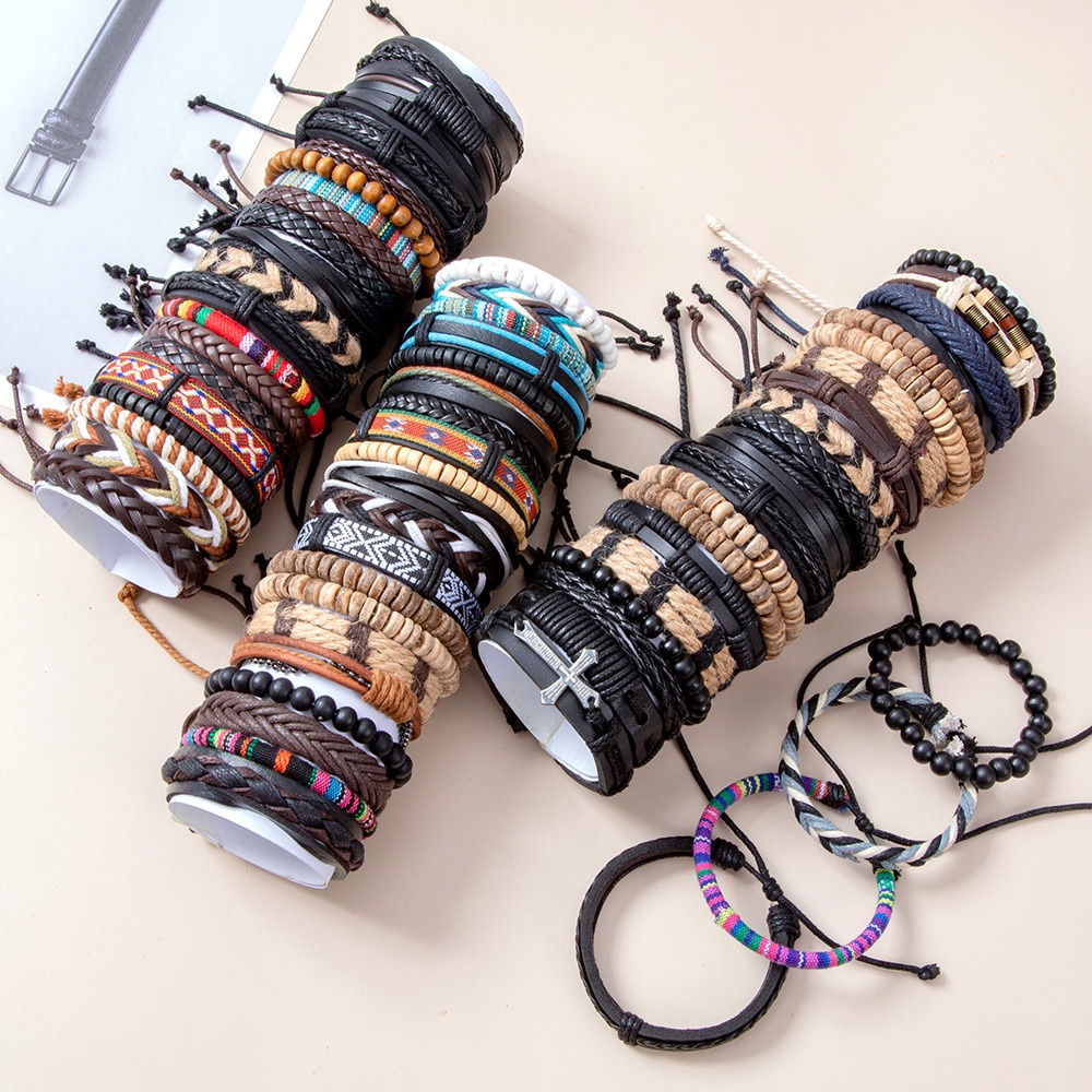 DUSE 6Pcs/Set Eif Dock Vintage Multiple Layers Leather Bracelet Set For ...