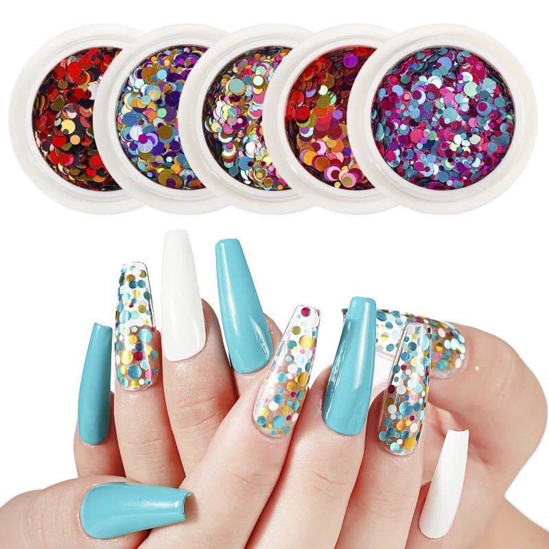 1 Pot shinny Mixed color nail art round thin sequin glitter | Shopee ...