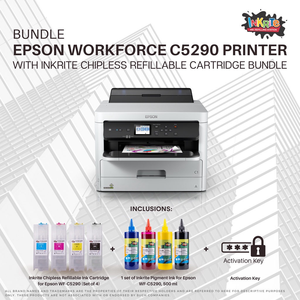 [BUNDLE] Epson WF-C5290 Printer with Inkrite Chipless Refillable ...