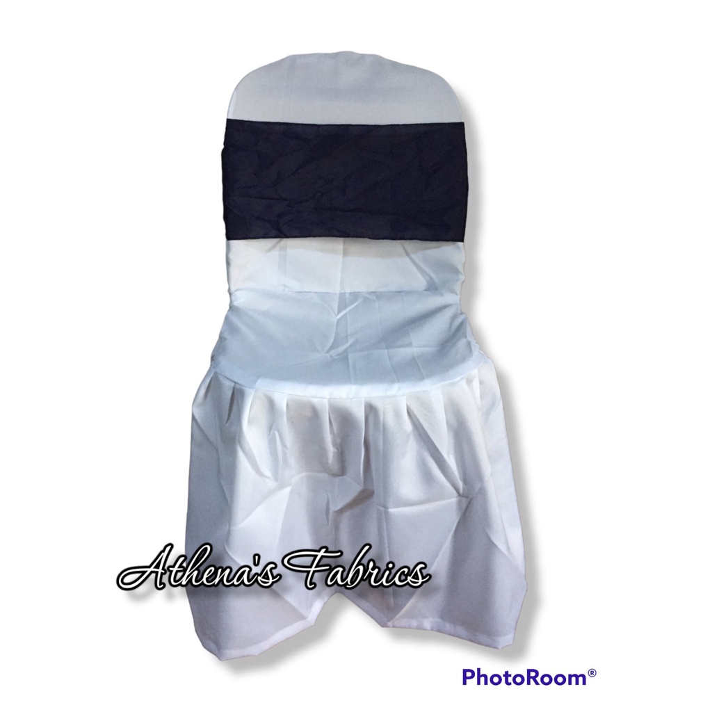 Chair cover plain white katrina with geena fabric ribbon | All colors ...