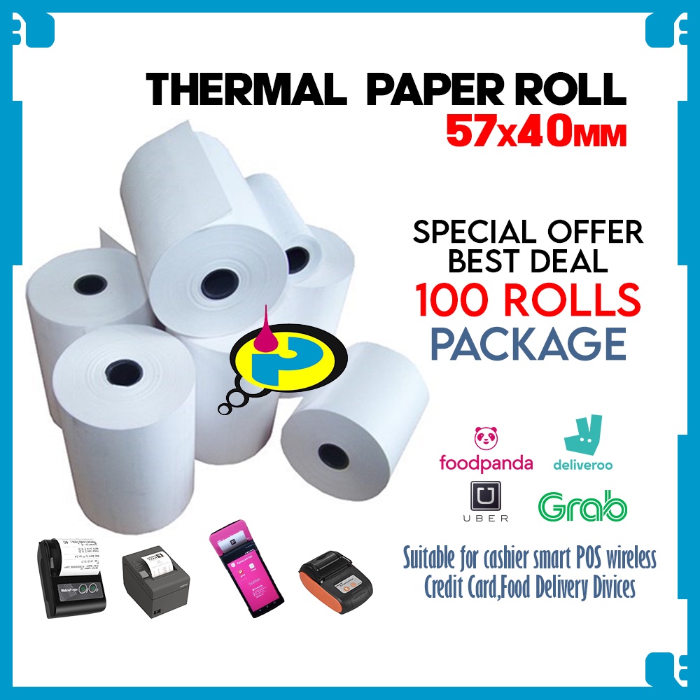 100 roll 57x40mm Foodpanda Thermal Paper Credit Card Paper pos paper ...