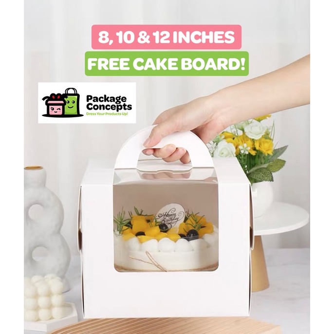 [5&10 PCS] WHITE 8,10, 12 INCH TOTE CAKE BOX W/ WINDOW & HANDLE Cake ...