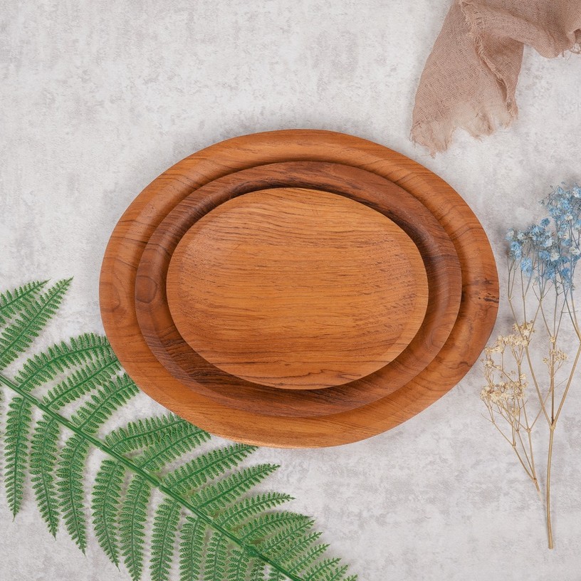 KAYU Teak Wood Plate Finishing Natural Food Grade | Korean Aesthetic ...