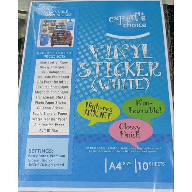 Expert's Choice Vinyl sticker paper A4 White 10 sheets | Shopee Philippines