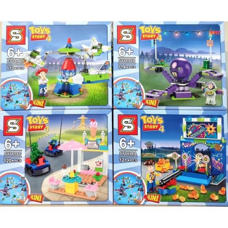 4 in 1 Toy Story Famous Blocks Minifigure Buzz Lightyear Woody Fun Fair ...
