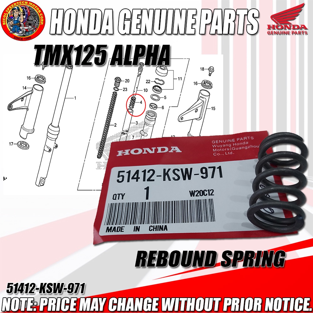 TMX125 ALPHA REBOUND SPRING (HPI) (Genuine: 51412-KSW-971) | Shopee ...