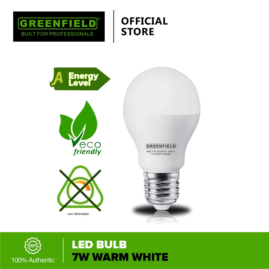 Greenfield LED Bulb A60 E27 7W Warm White | Shopee Philippines