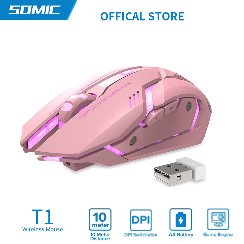 SOMIC Gaming Wireless mouse rechargeable pink mouse optical mouse USB ...