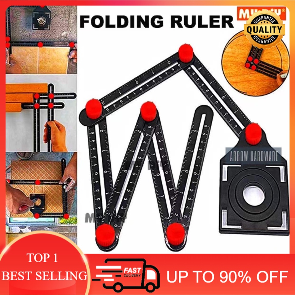 Adjustable 6 Multi Angle Ruler Measuring Foldable Ruler Drill Guide ...