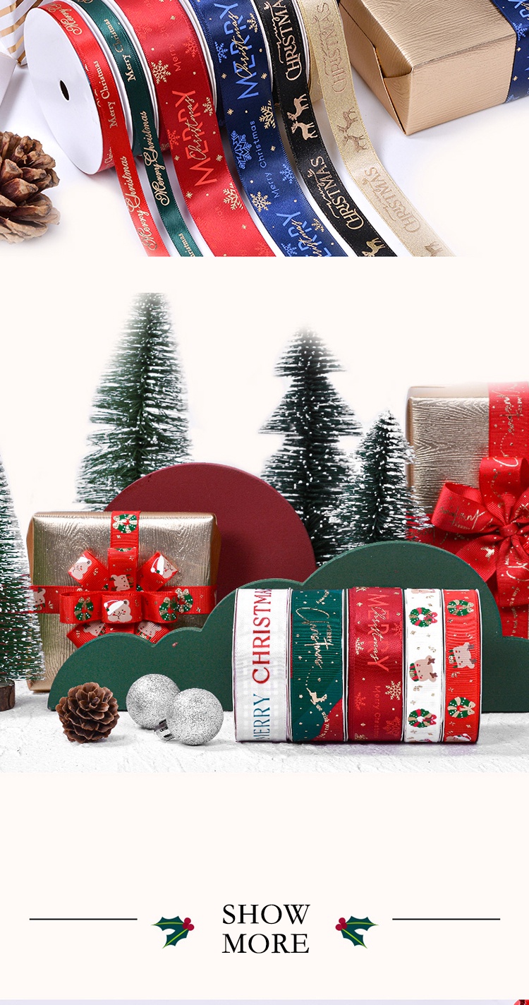 9metres/roll Christmas Ribbon 9mm 16mm 25mm Ribbons for Xmas Gifts DIY ...
