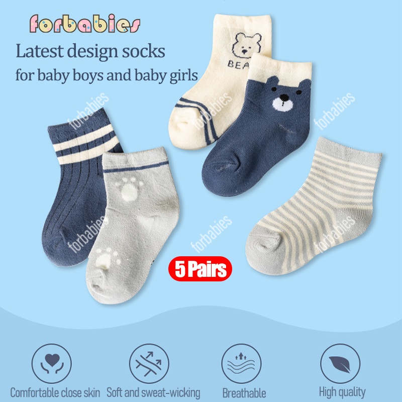 Latest design 5 pairs/set Cute Soft Infant Kids 100%Cotton Baby Socks ...