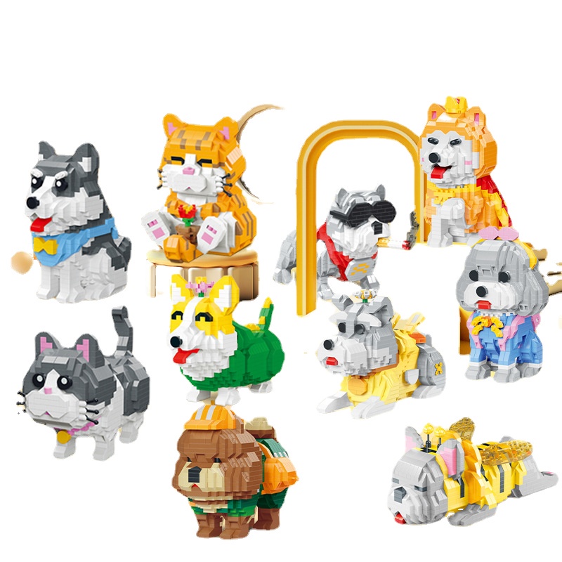 MY New Assembly Animal Mini Blocks Building Toys Husky Schnauzer Dog ...