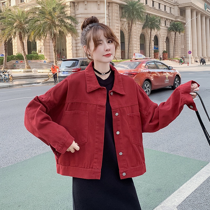 Ready Stock Ins Fashion Korea Style New Red Denim Jacket for Women S-XL ...