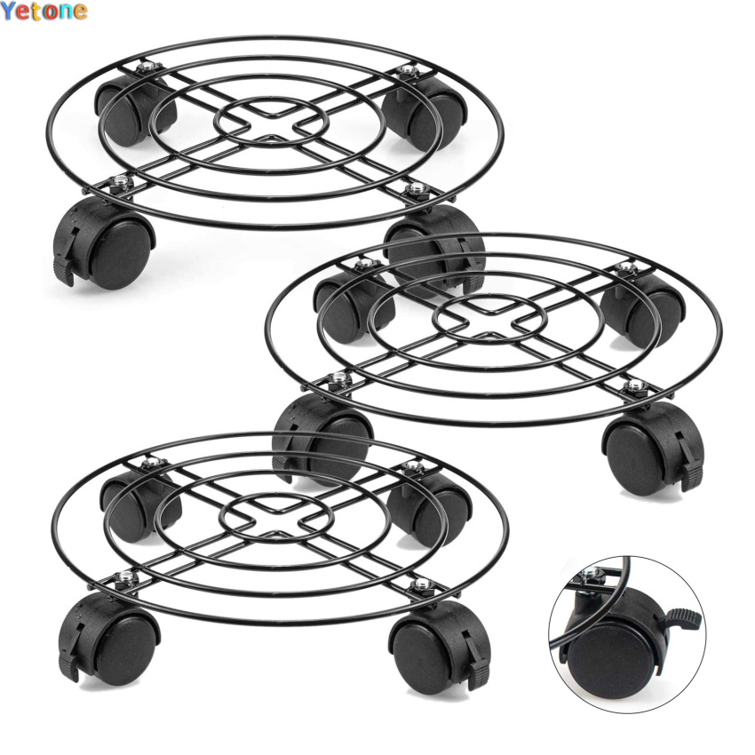 3 Pack Wheels Pot Stand Round Planter Movable Pots ,heavy metal iron ...