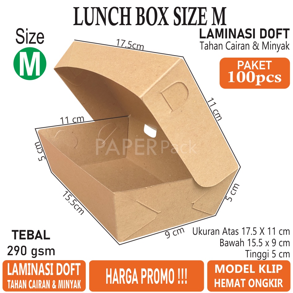 Laminated Brown Kraft Paper Lunch Box Medium Size Food Box | Shopee ...