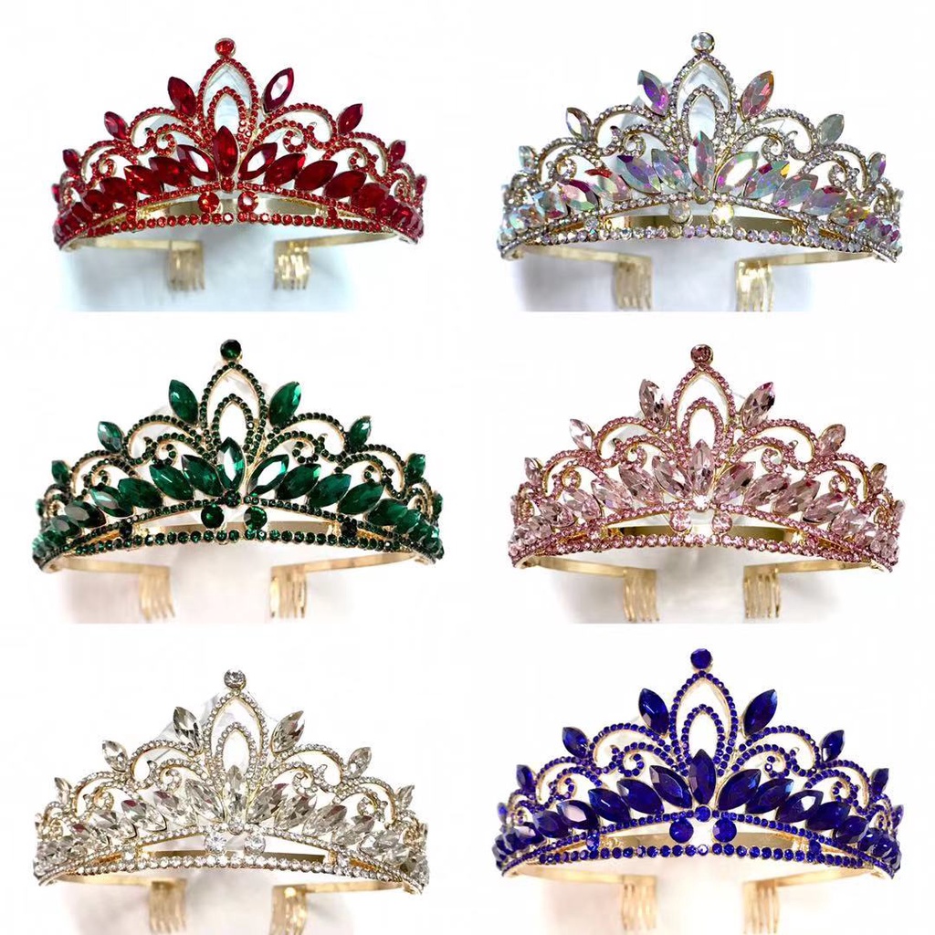 MISS LIN'S STUDIO Elegant Colored Rhinestone Crown with Comb Wedding ...