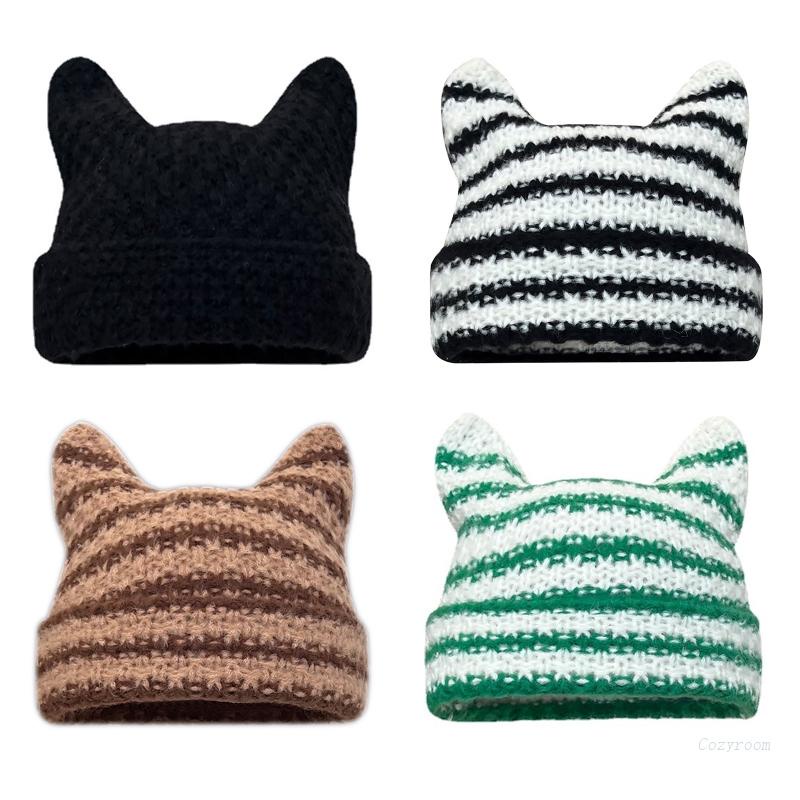 Crazy Skullies Beanie Crochet Knitted Hat Devil Horn Hat Beanie Cute ...