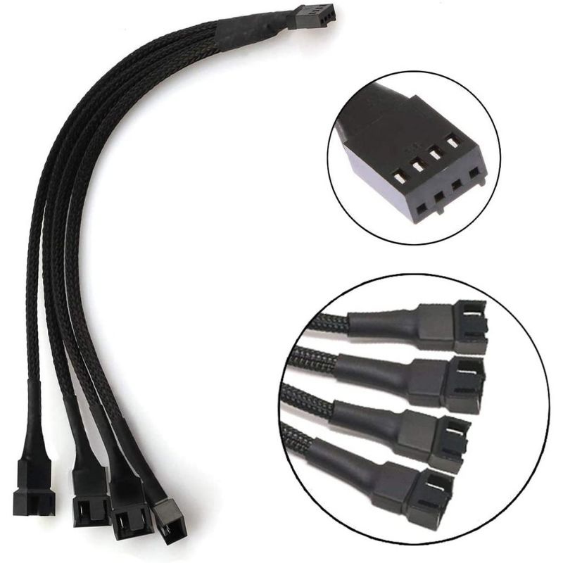 PWM PC Fan Splitter. 1-4 pin Adapter Cable Sleeved Braided Y Splitter ...