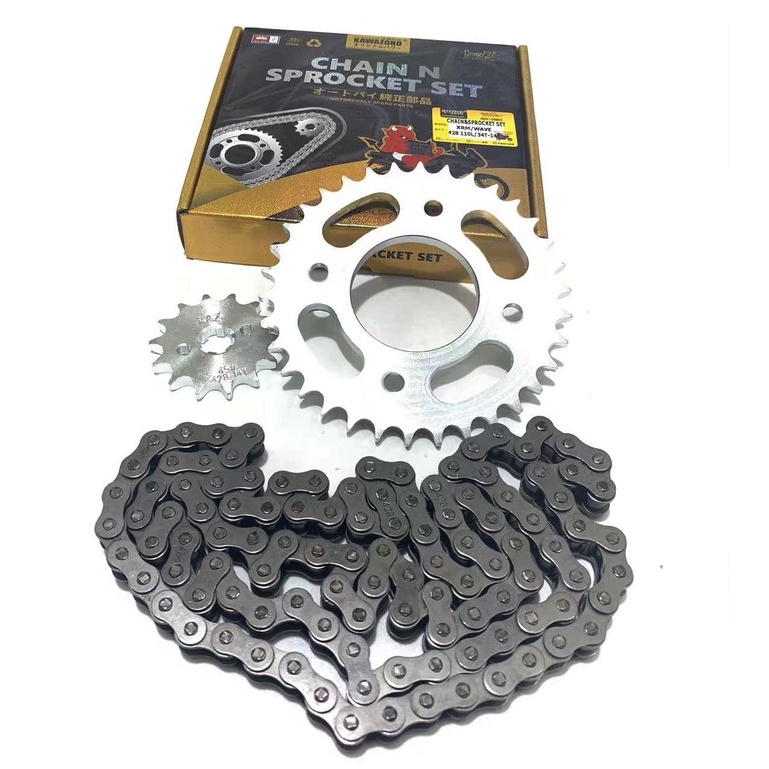 CHAIN & SPROCKET SET KAWAZONO FOR XRM/WAVE/SMASH/C100/DREAM/CT100/BC175 ...