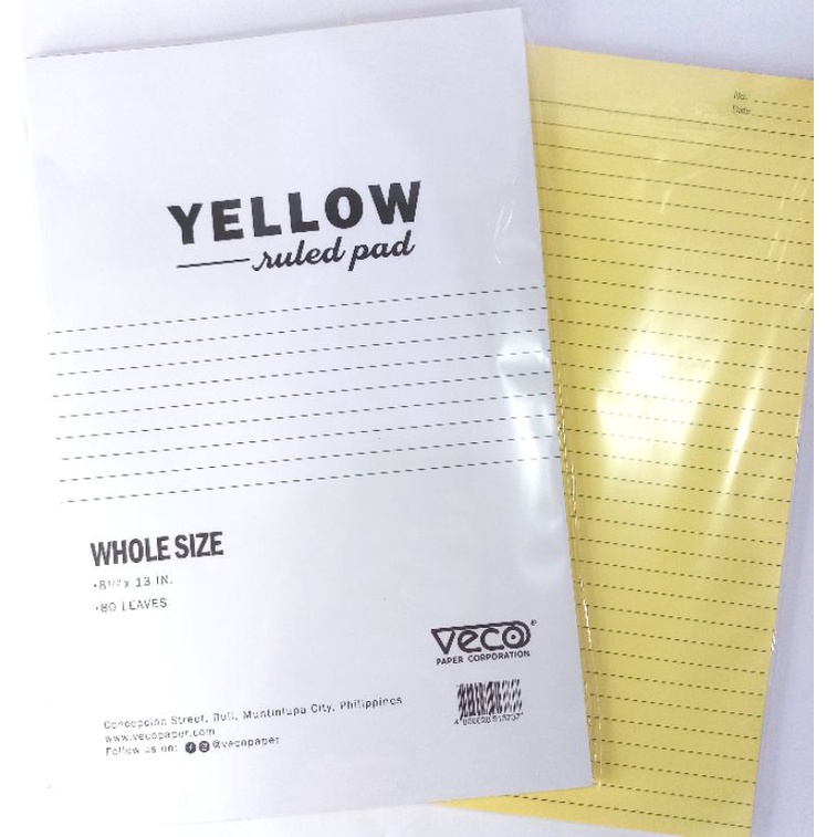 Veco Yellow Ruled Pad 8.5 x 13 Inches 80 Leaves | Shopee Philippines