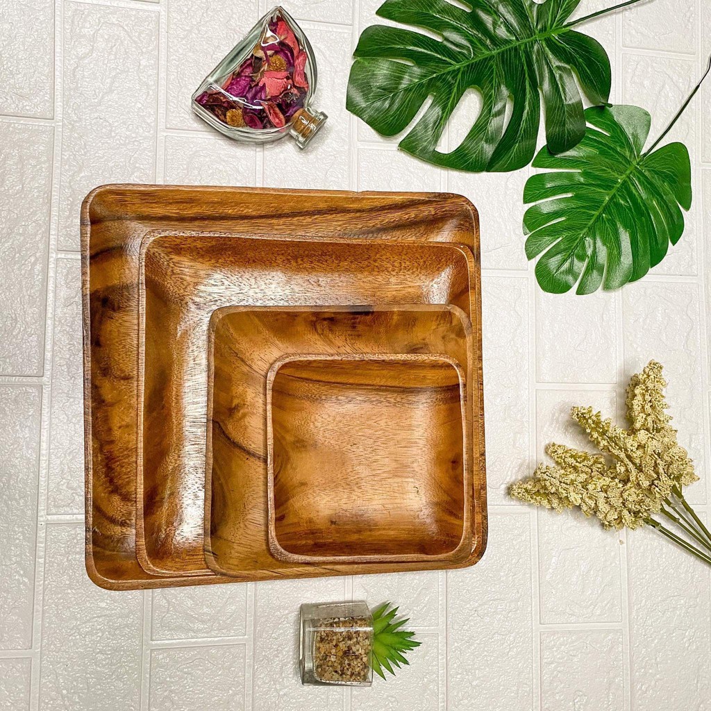 Wooden Square Plates || Made of Acacia Wood | Shopee Philippines