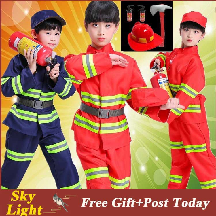 Kids Firefighter Cosplay Fireman Costume Uniform Boy Girls | Shopee ...