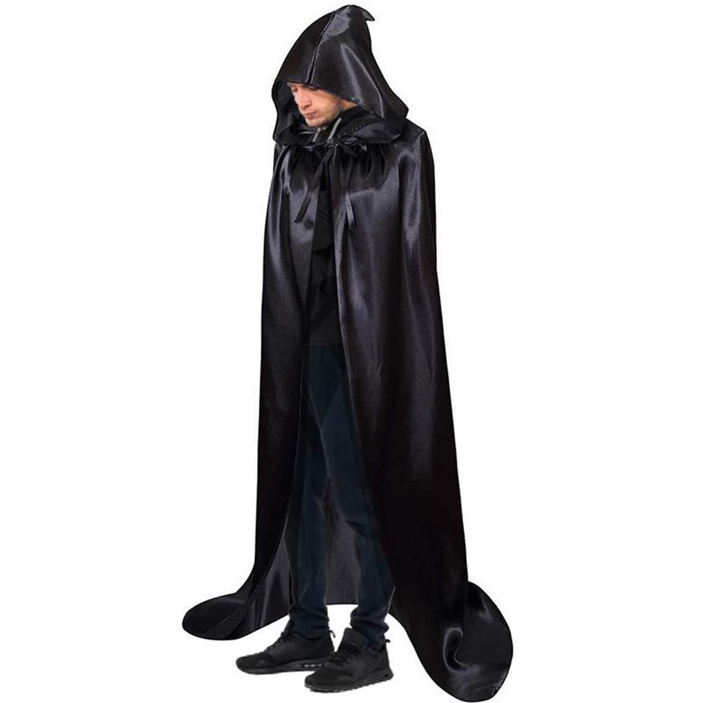 Black Hooded Cloak Cape Reaper Witch Wizard Cosplay Halloween Costume ...