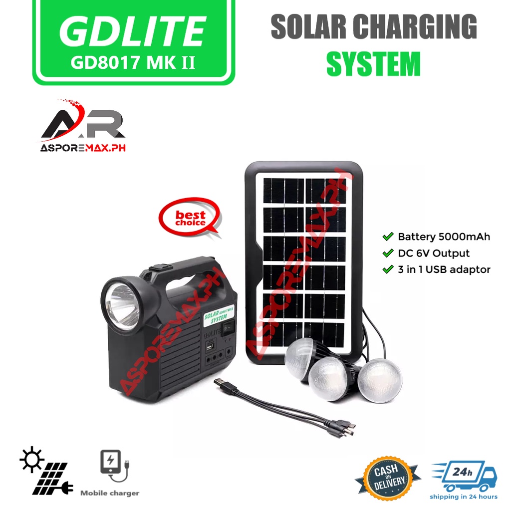 GDLITE GD8017 MK II Solar Charging System Handy light 3 in 1 USB ...