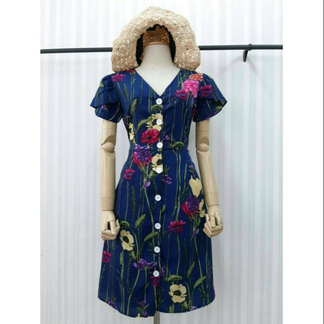 Floral Short Dress With Front Buttons Can Be Unbuttoned | Shopee ...