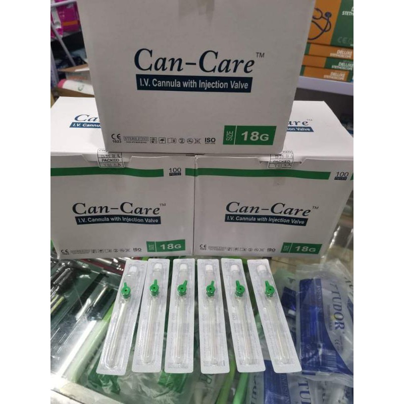 IV CANNULA WITH INJECTION VALVE - SIZE 18G - 100PCS PER BOX - CANCARE ...