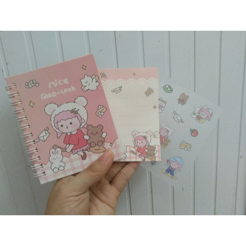 Notebook Set + Note Paper + Cute Pre-Cut Sticker, Cute Cartoon, Lovely ...