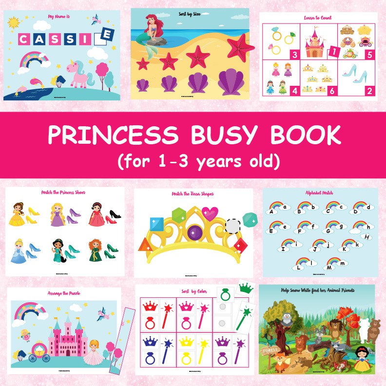 Princess Themed Busy Book Learning Binder for Toddlers (1-3 Years Old ...