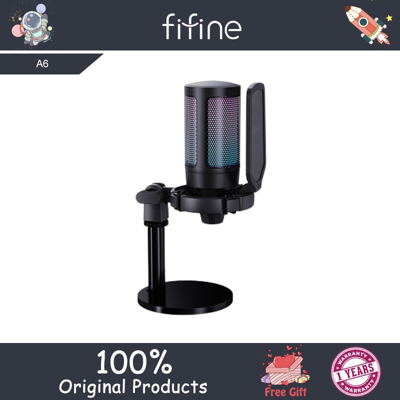 Fifine A6 microphone with sound card colorful cool dynamic RGB lighting ...