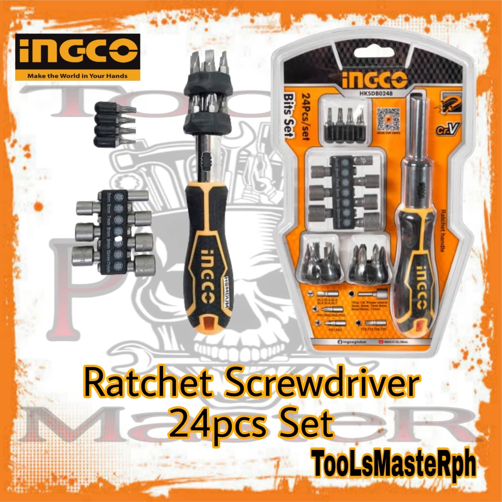 INGCO Ratchet Screwdriver 24PCS SET (HKSDB0248) | Shopee Philippines