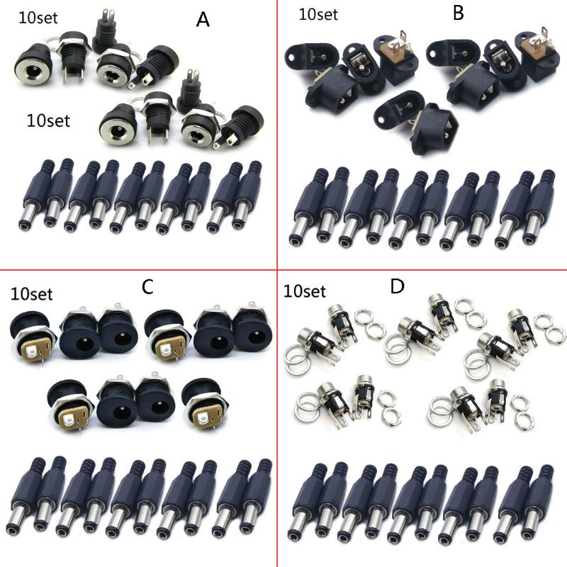 fol 10 Pairs 5.5mmx2.1mm Male & Female DIY DC Barrel Jack Plug Socket ...