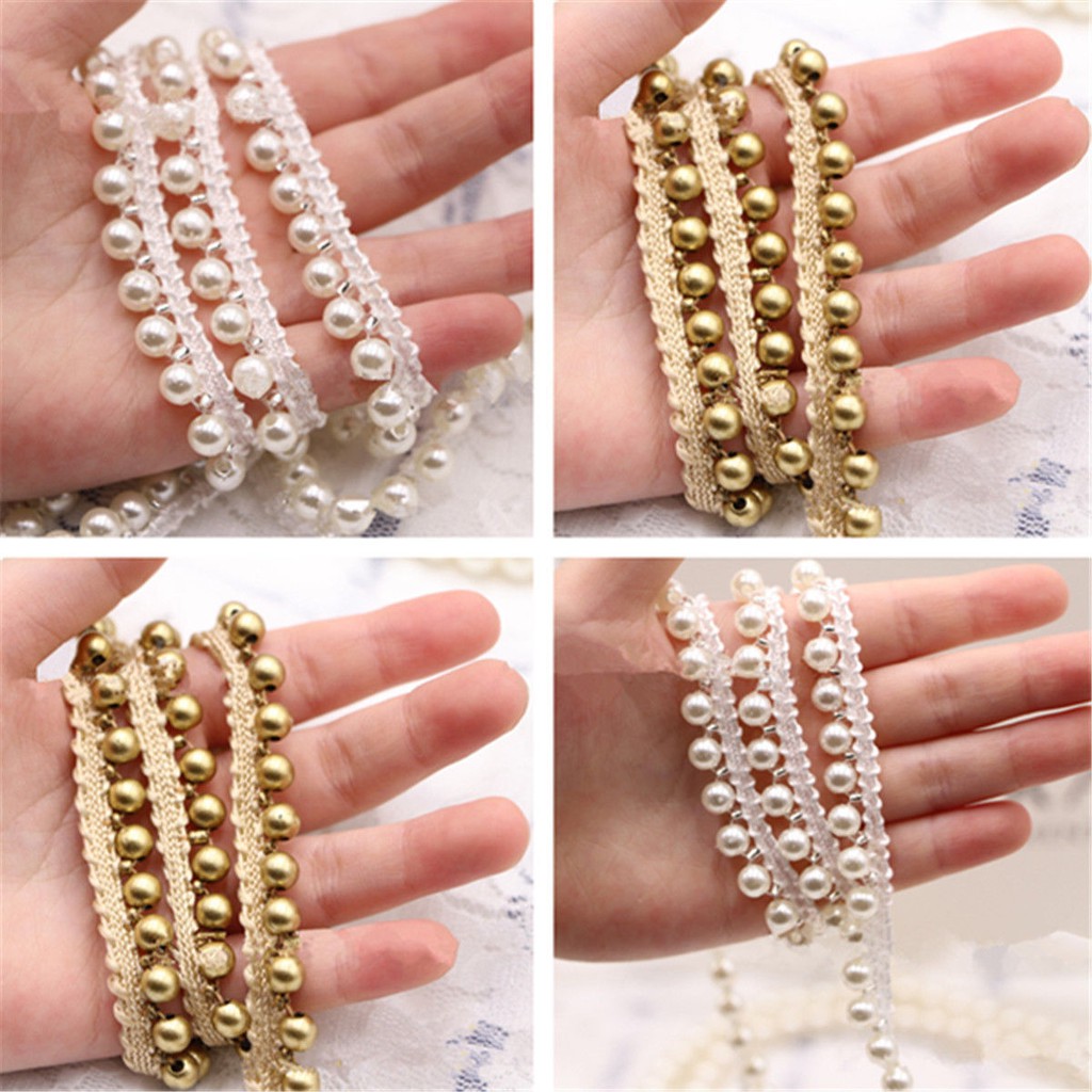 1yd 1cm Vintage Pearl Beaded Lace Wedding Applique DIY Sewing Craft ...