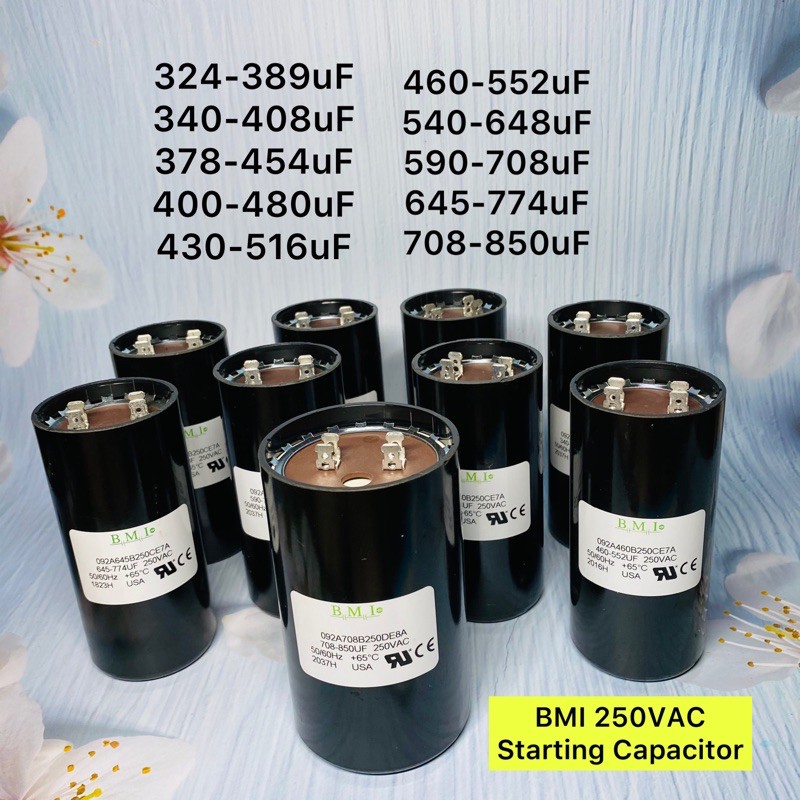 BMI 250VAC Starting Capacitor 324uF to 850uF Check the Microfarad at ...