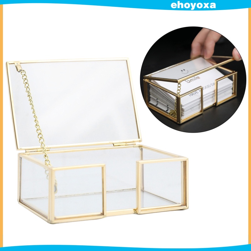 Glass Business Card Holder Box - Desktop Name Card Display Storage Box ...