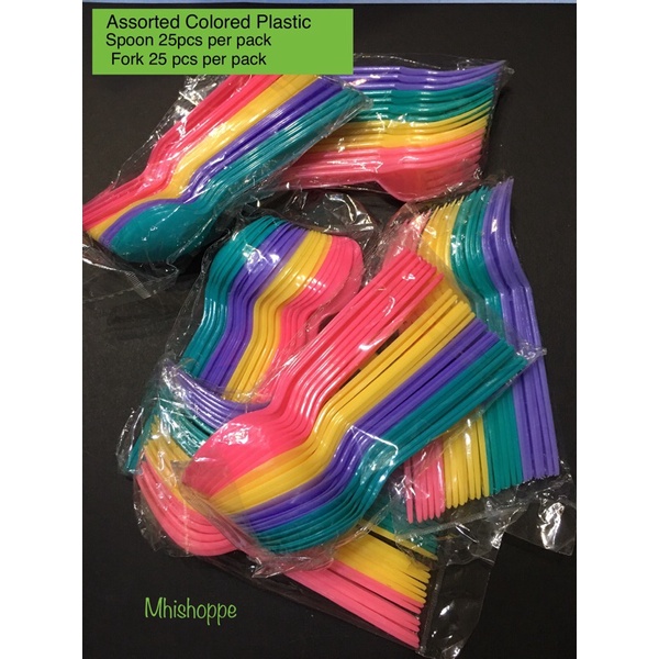 Plastic Spoon / Fork- Colored/ Disposable- 25pcs. per pack | Shopee ...