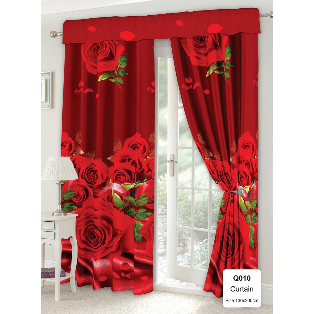 New Curtain Red Rose Flower Design Kurtina Room Decoration Window Door ...
