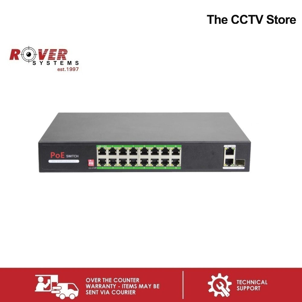Rover Systems Unmanaged 18 Port AI POE Switch for IP CCTV Camera 16POE ...