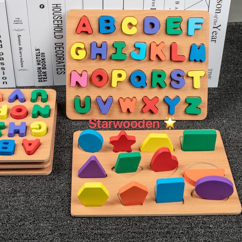 Wooden Puzzles for Toddlers, Alphabet ABC Puzzle,Number 123 Puzzle ...