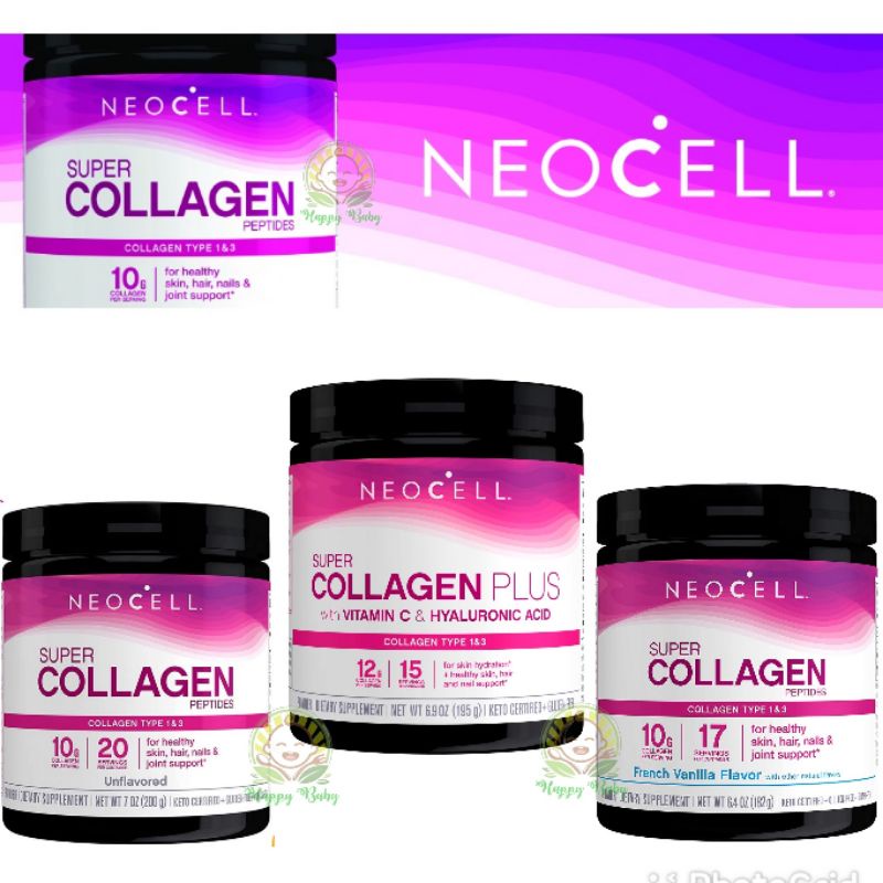 Neocell, Super Collagen Unflavored or French Vanilla or Plus with Vitamin C & Hyaluronic Acid ...