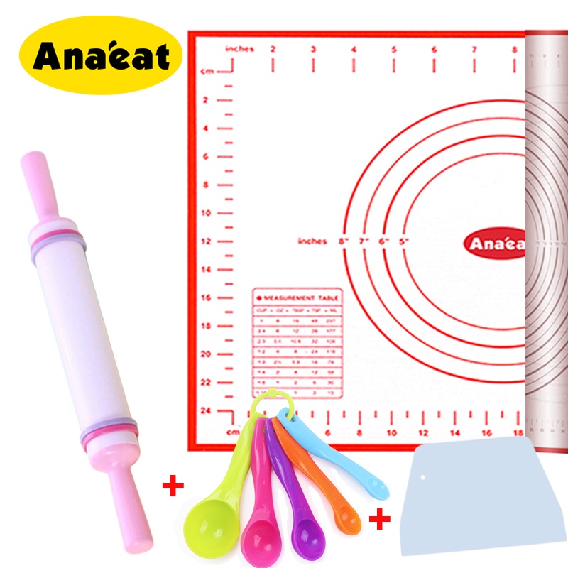 ANAEAT silicone baking set (kneading pad + scraper + rolling pin ...