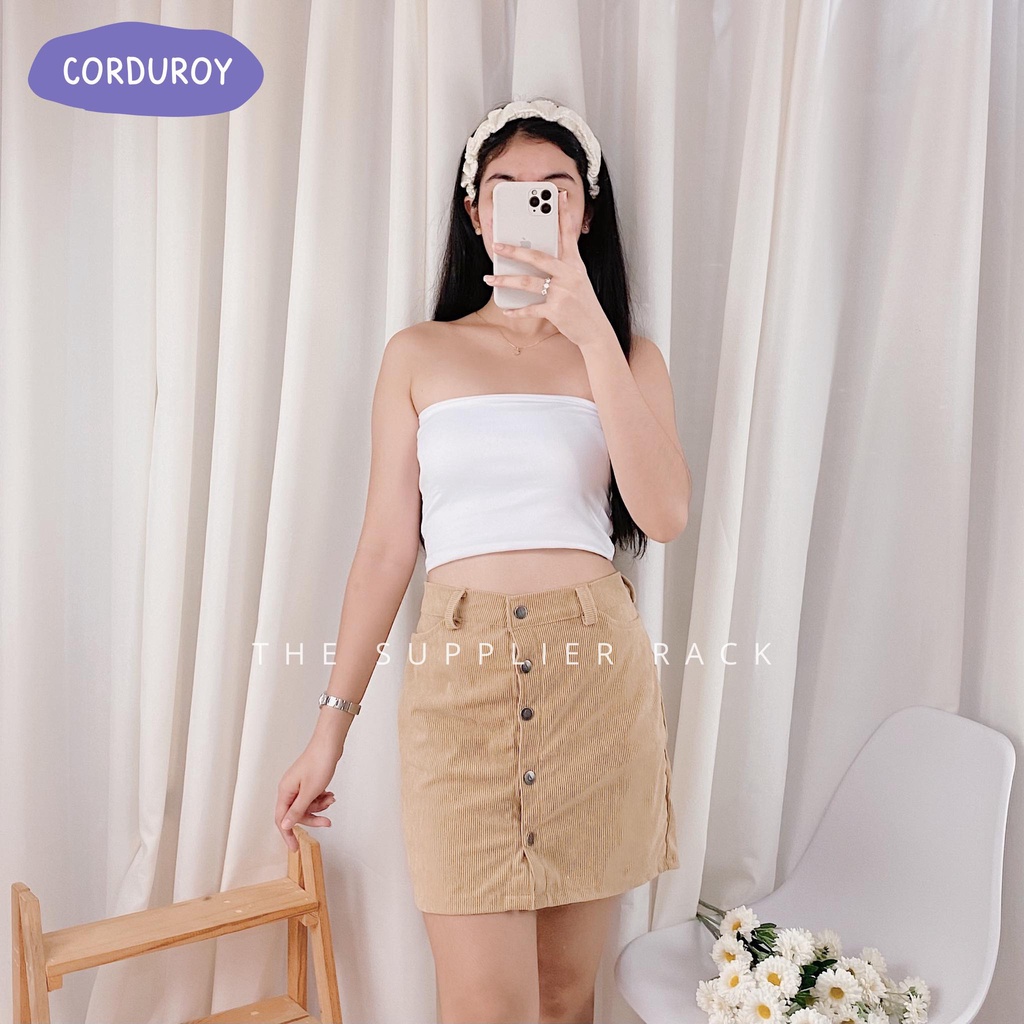 TSR Asha Corduroy Skirt (Trendy Korean Bangkok Buttons Pockets Garter ...