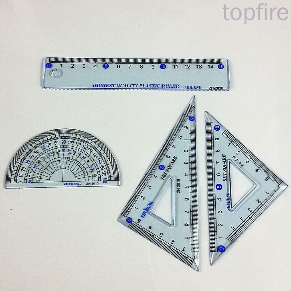 Topfire.4pcs Plastic Ruler Set Triangular Straight Architect Protractor ...